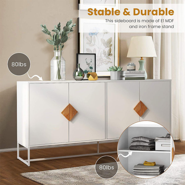 Ebern Designs 63"L Buffet Cabinet 4 Doors Modern Kitchen Buffet Storage Sideboard Cabinet ...